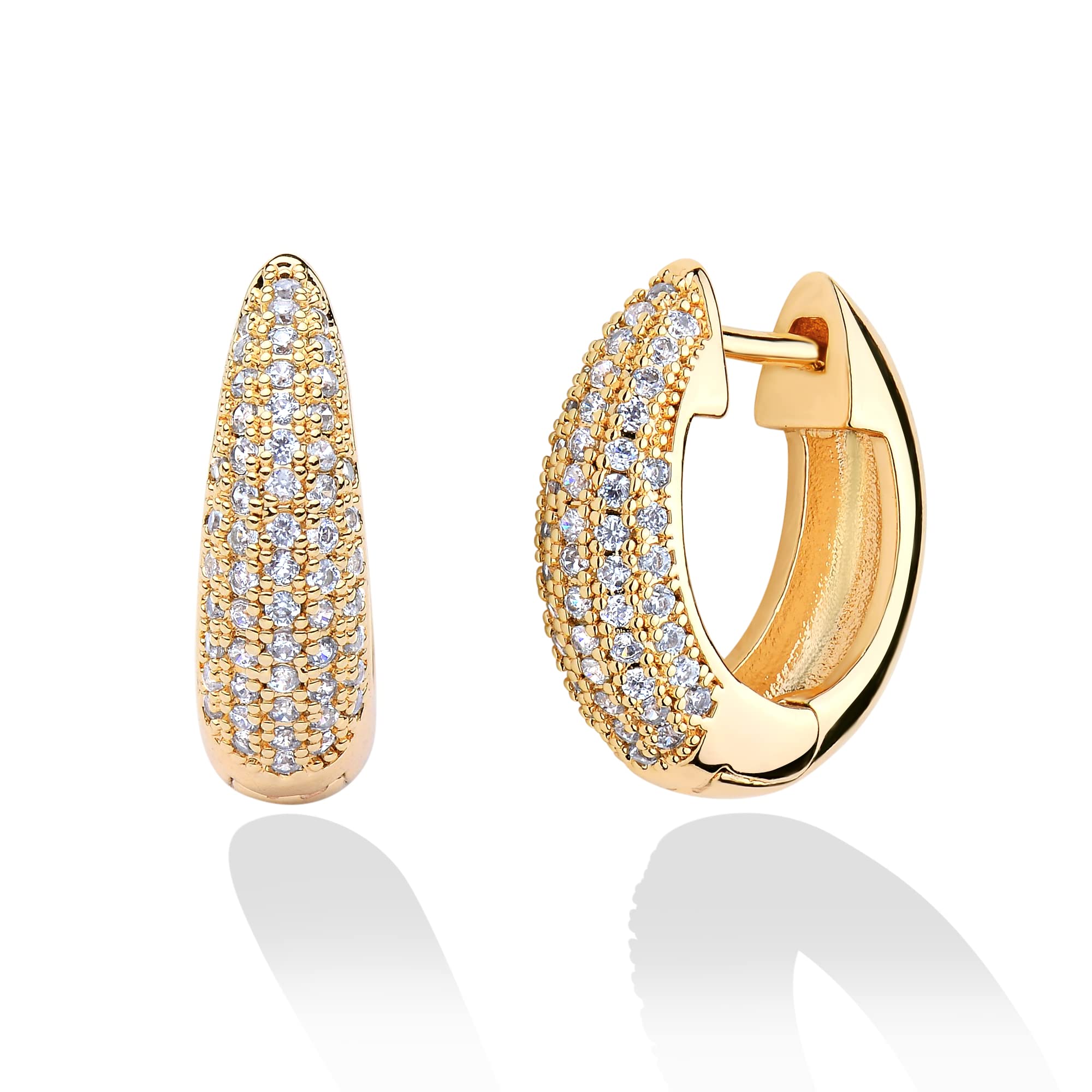 Valloey Rover Women Thick Huggie Hoop Earrings, 14K Plated Gold Dainty Cubic Zirconia Huggie Hoops Cute Hypoallergenic Hoop Earring Minimalist Jewelry Gifts for Lady
