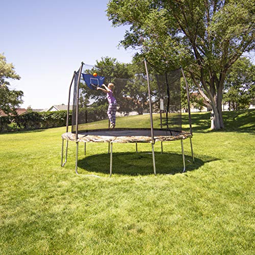 Skywalker Trampolines 12-Foot Jump N’ Dunk Trampoline with Enclosure Net - Basketball Trampoline, Camo
