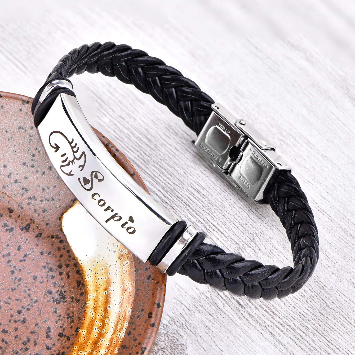 STARCHENIE Scorpio Leather Bracelet 12 Constellation Braided Punk Wrist Rope Cuff Bracelet