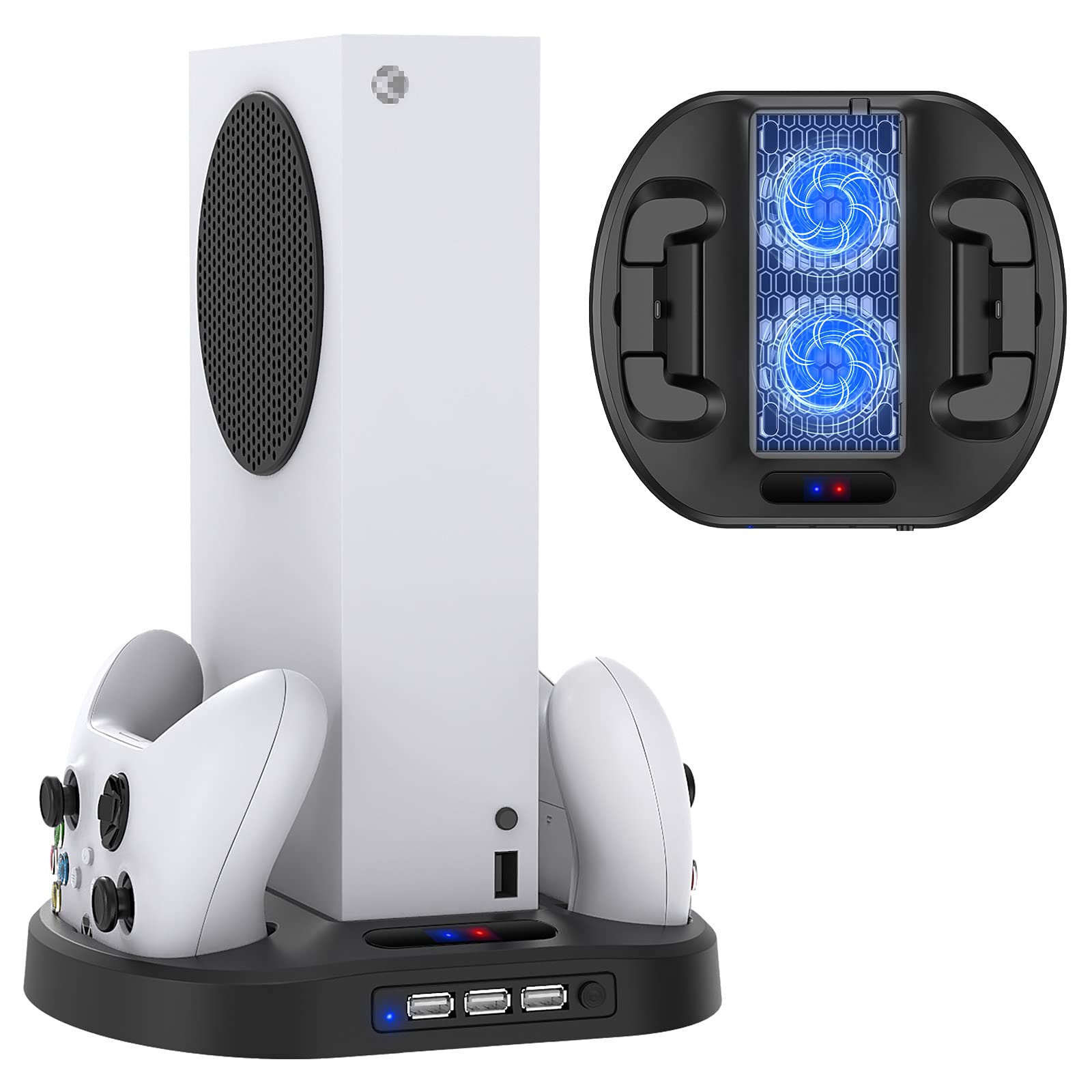 Vertical Stand with Cooling Fan Compatible with Xbox Series S Console - Auarte Controller Charging Dock Station with Cooler Vertical Stand, Dual Controller Charger for Xbox Series S with LED Indicator