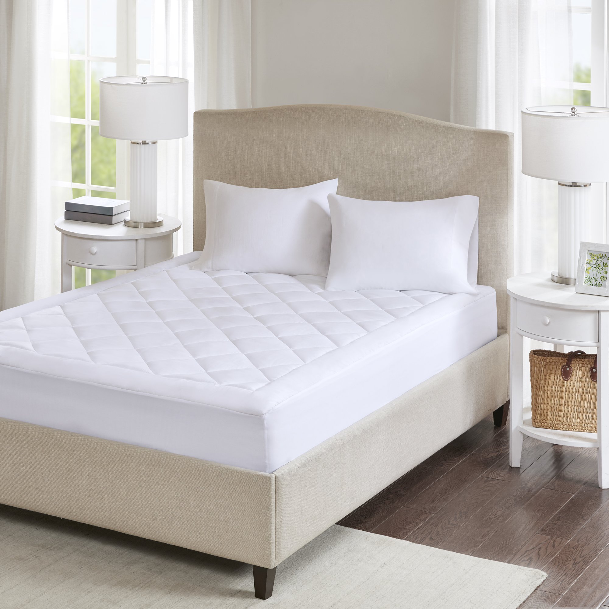 Sleep Philosophy 3M Protector Topper Moister Wicking Hypoallergenic Stain Resistant Bed Cover with Deep Pocket Mattress Pad, Cal King, Serenity White