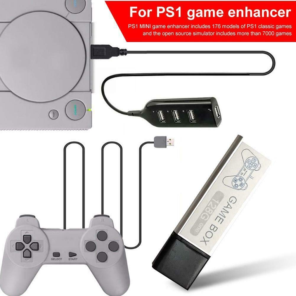 TIAS Game Enhancer, Open Source Simulator, Game Expansion Stick Hub Plug Games with Built-In 7000 Games 128GB and 4 Port, For PS1 MINI Pack