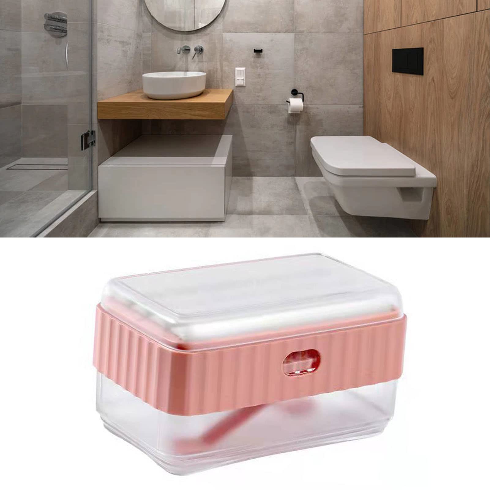 Soap Dish Holder Multifunctional Soap Foaming Box Decorative Soap Case Storage Drainage Tray Dish for Bathroom(Pink)