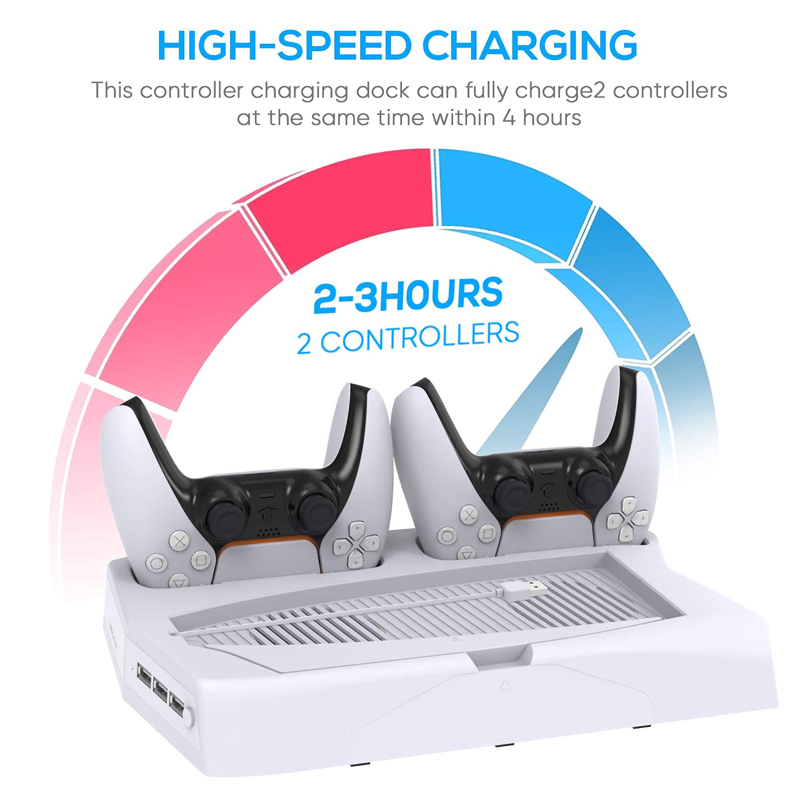 Vertical Stand for PlayStation 5 with Cooling Fan Charging Station for PS5 Digital Edition/Ultra HD Console with Controller Charger Game Rack Storage Organizer USB Ports for PS5 and DualSense-White