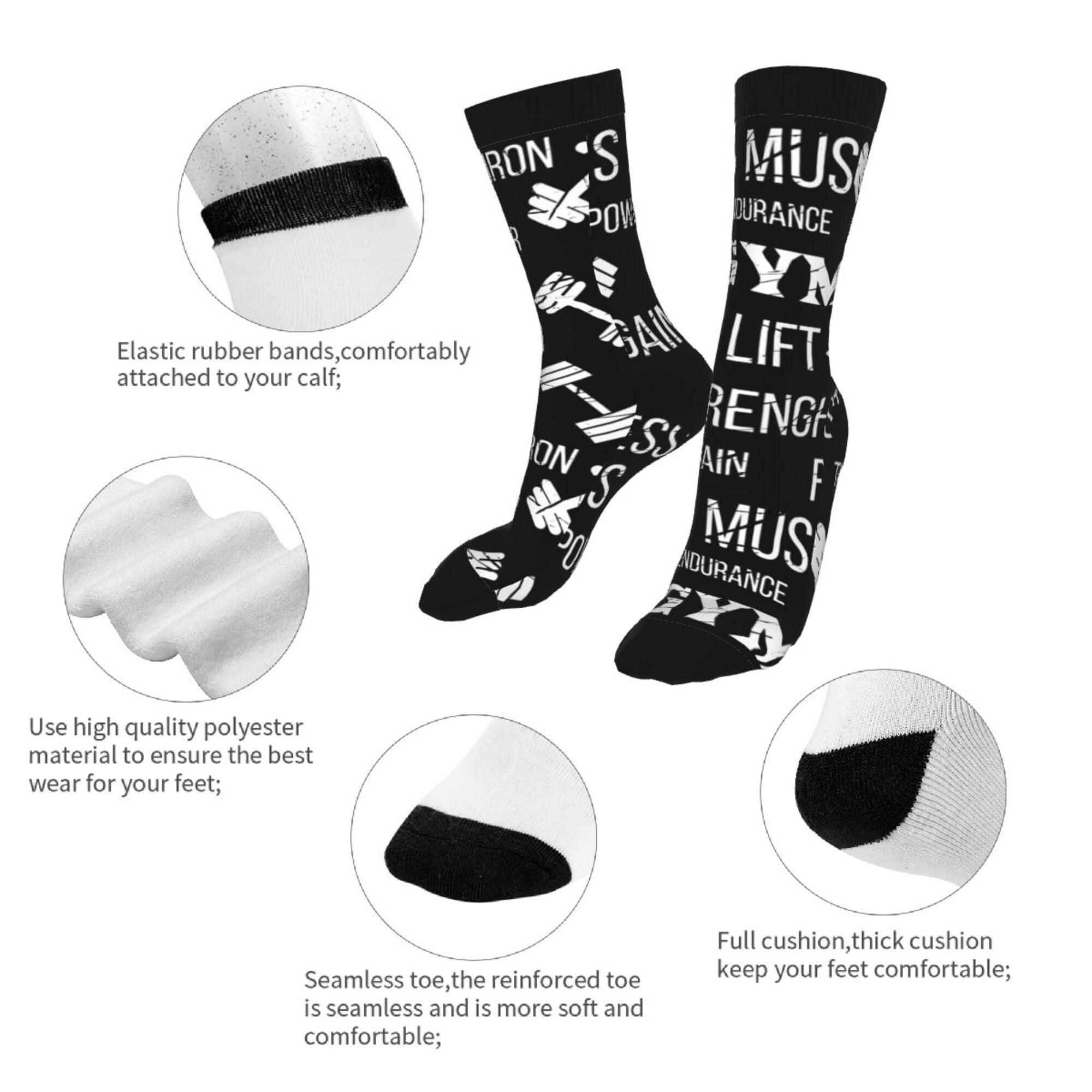 TyQii Socks Gym Label Dumbbell Novelty Socks For Women & Men One Size - Gifts, Black and White