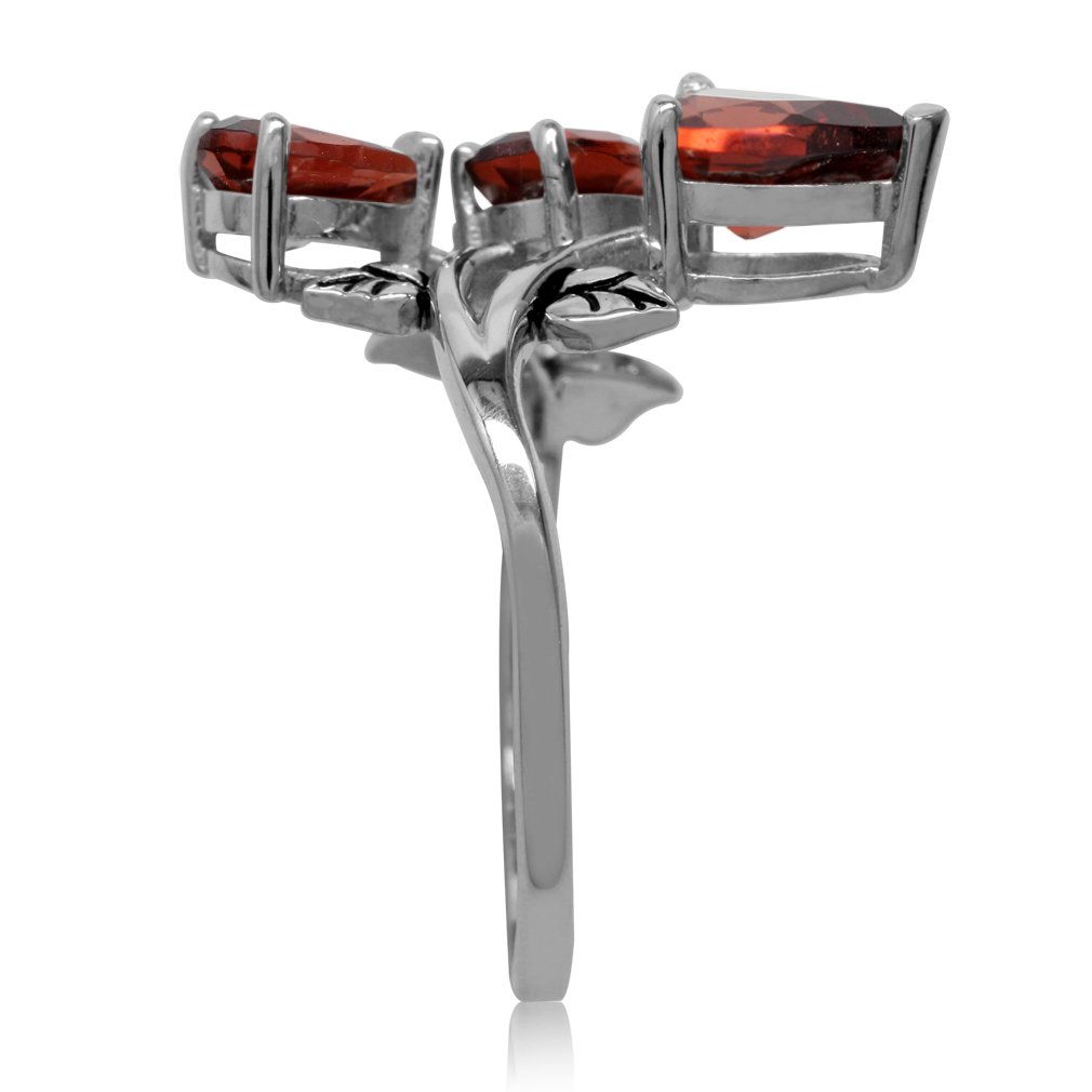 Silvershake 2.85ct. 3 Stone Natural Garnet 925 Sterling Silver Bypass Leaf Ring Size 8