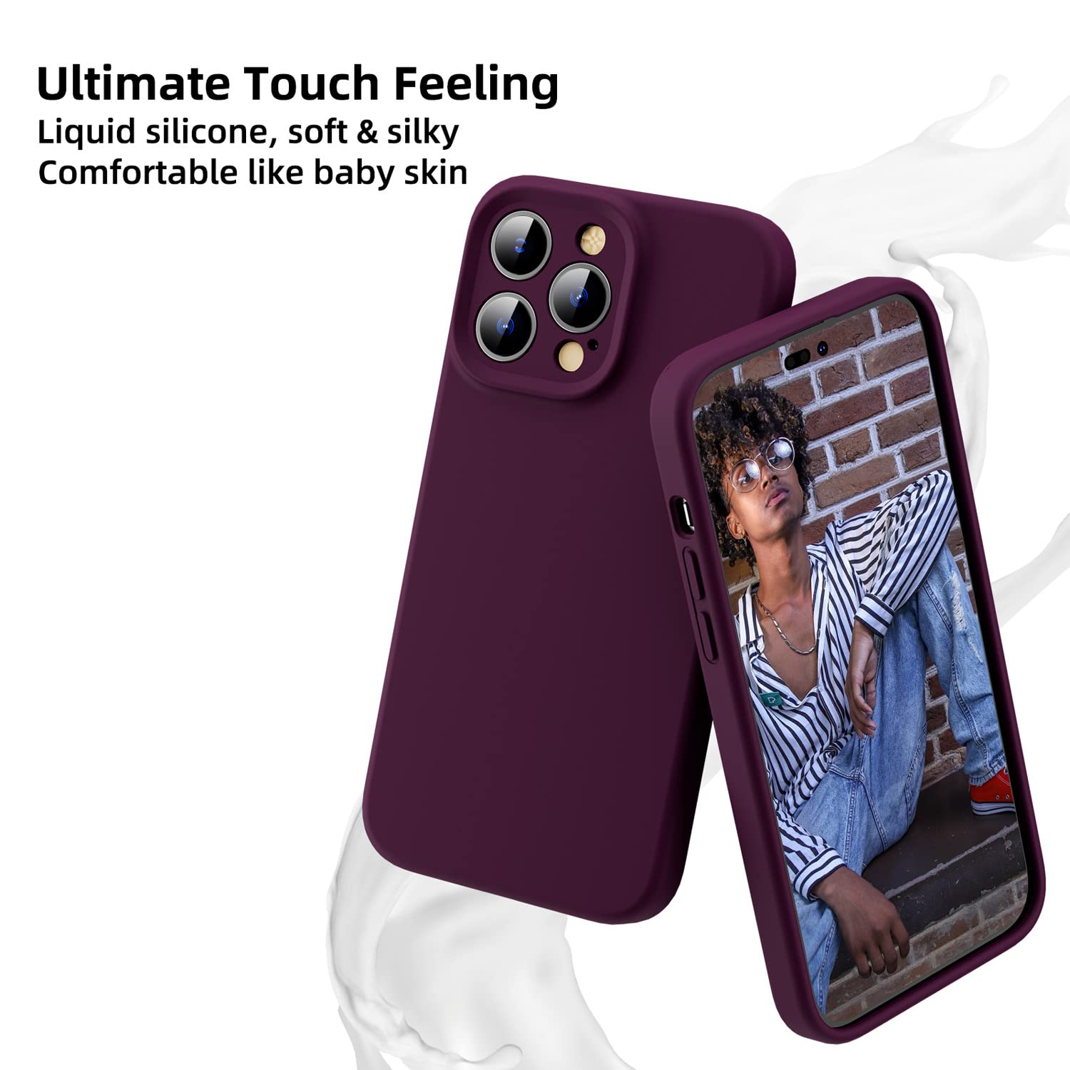 Uluck Compatible with iPhone 14 Pro Max Case,Silicone 14 Pro Max Case with Screen Protector Tempered Glass,Full-Body Shockproof Anti-Scratch Microfiber Lining for 14 Pro Max phone Case - Black