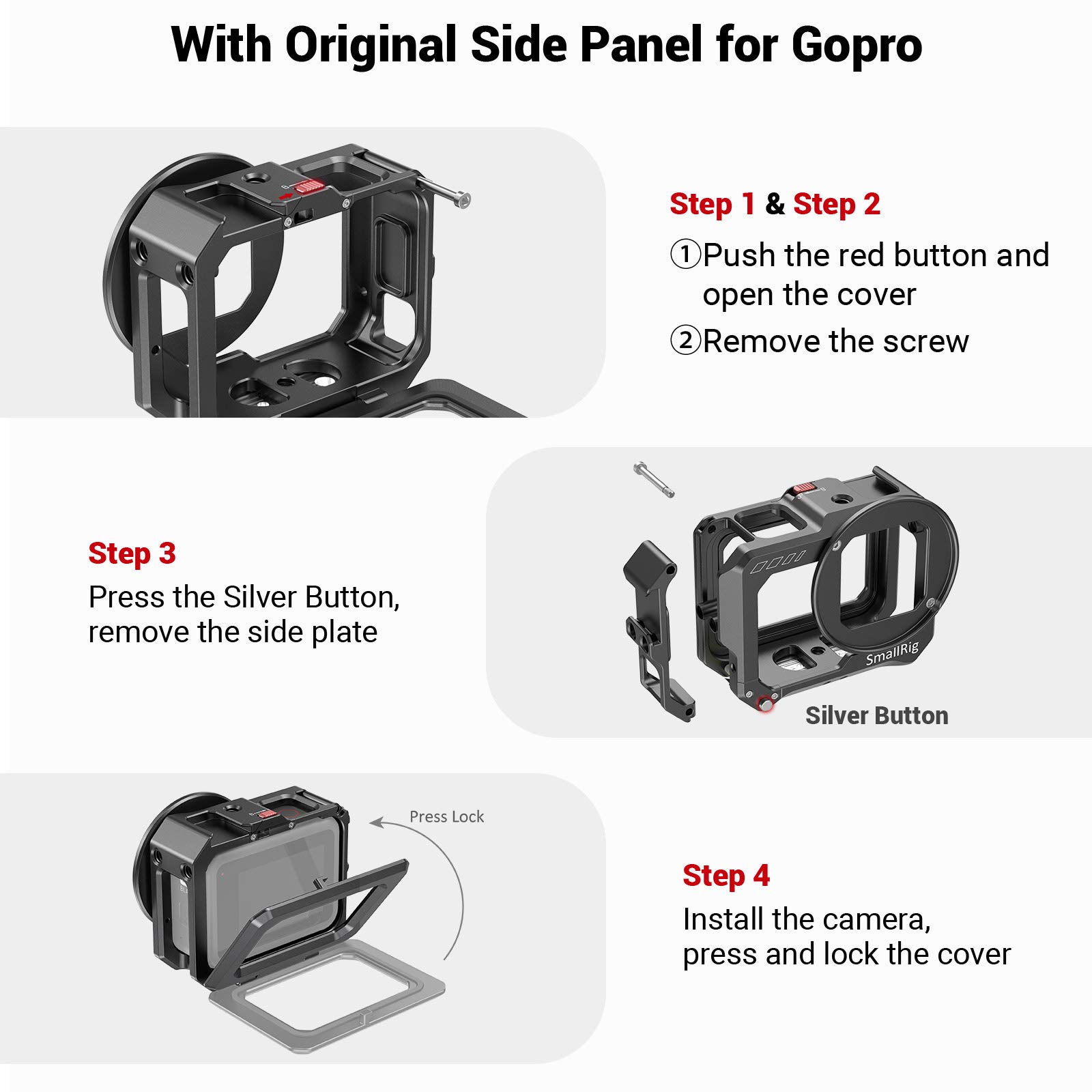 SmallRig HERO8 Vlogging Cage, Aluminum Video Cage with 52mm Filter Mount and 2 Cold Shoe Mount for Mic and Led Light for GoPro HERO8 Black CVG2505