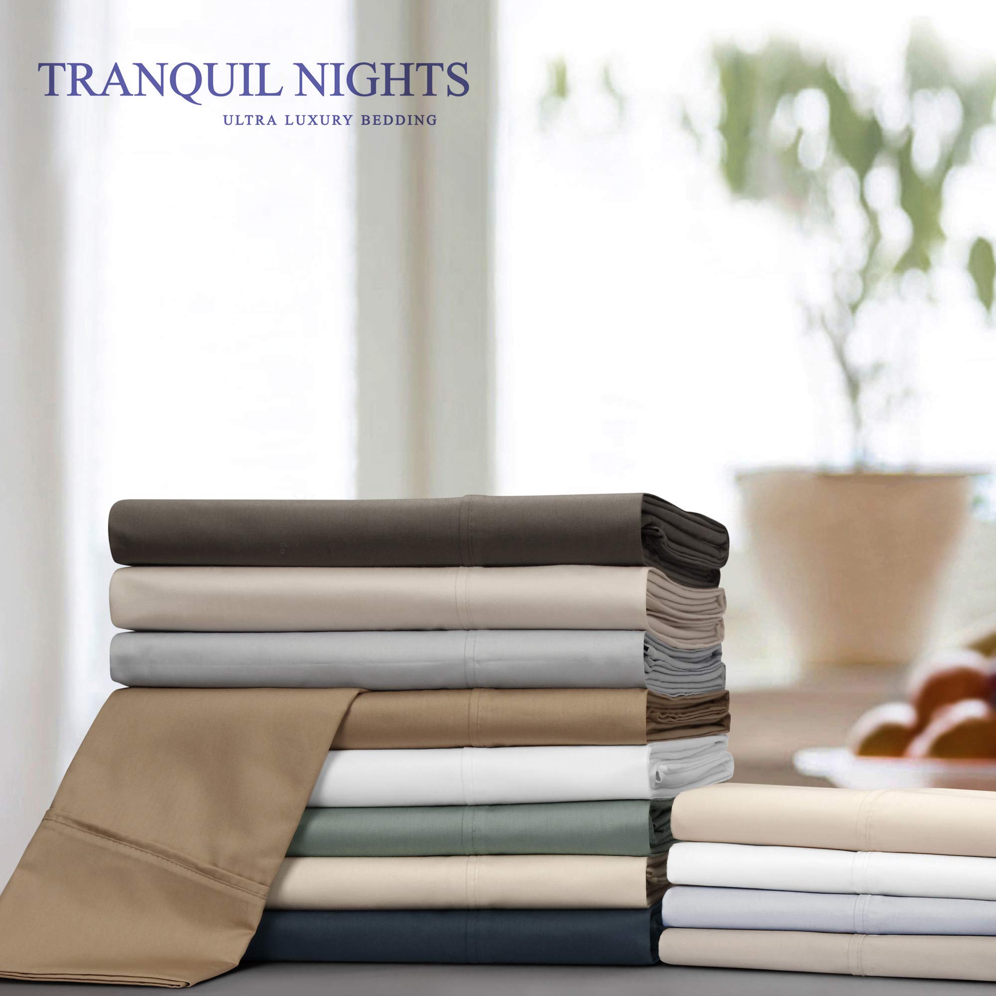 TRANQUIL NIGHTS - 600 Thread Count 100% Cotton Bed Sheet Set, 4-Piece Taupe Queen Size Sheets, Soft & Silky Sateen Weave Luxury Bedding, Deep Pocket Sheets to Fit Upto 17" Mattress