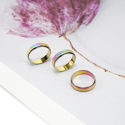 Tiselin Anxiety Ring for Women Men,Rainbow Color Sand Blasted Finished Width 6MM,Size 7-10,Copper material (Rainbow, 7)