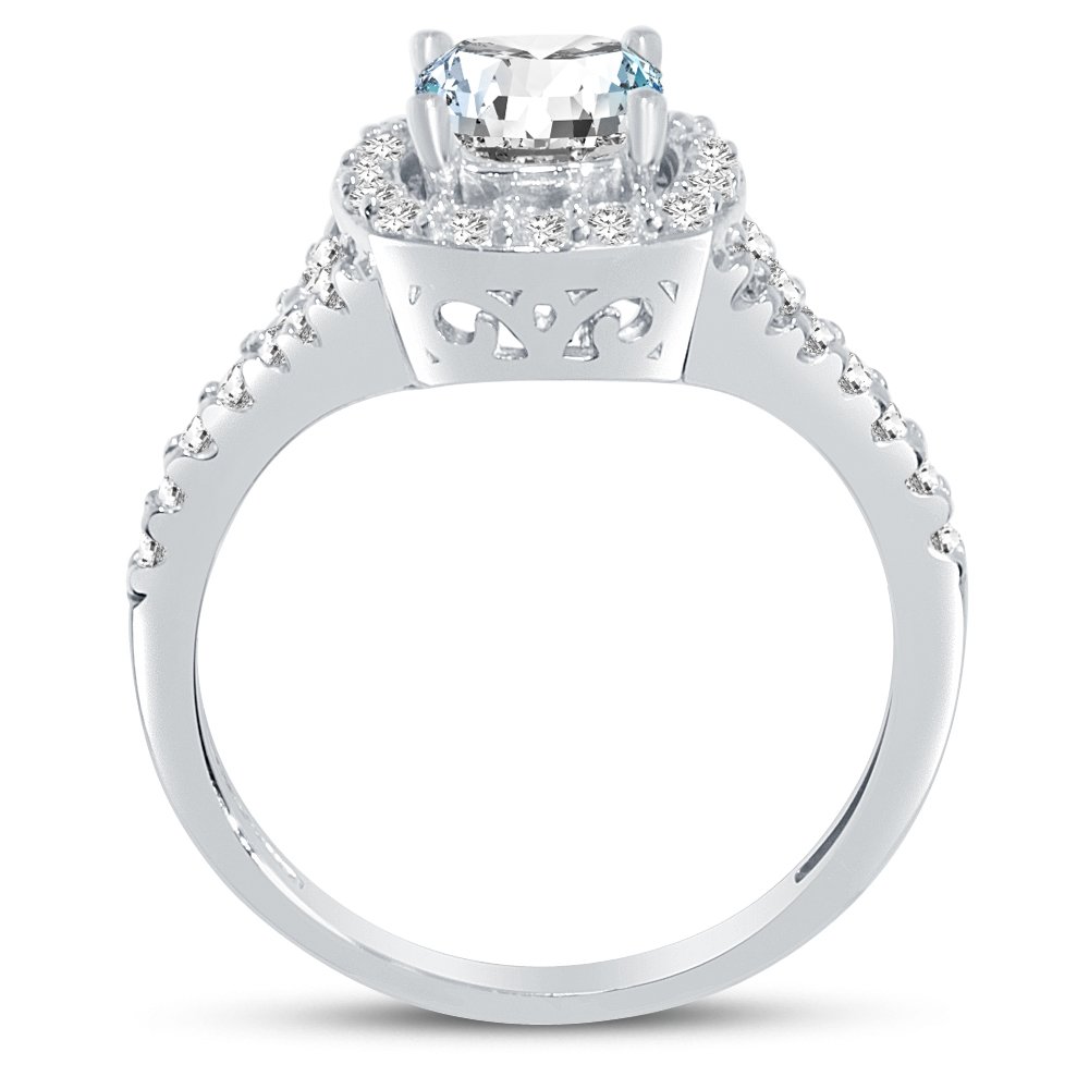 Size - 5.5-14k White Gold Cushion Cut Halo Split Shank Heirloom Solitaire Engagement Ring CZ Cubic Zirconia (2.0cttw., 1.0ct. Center)