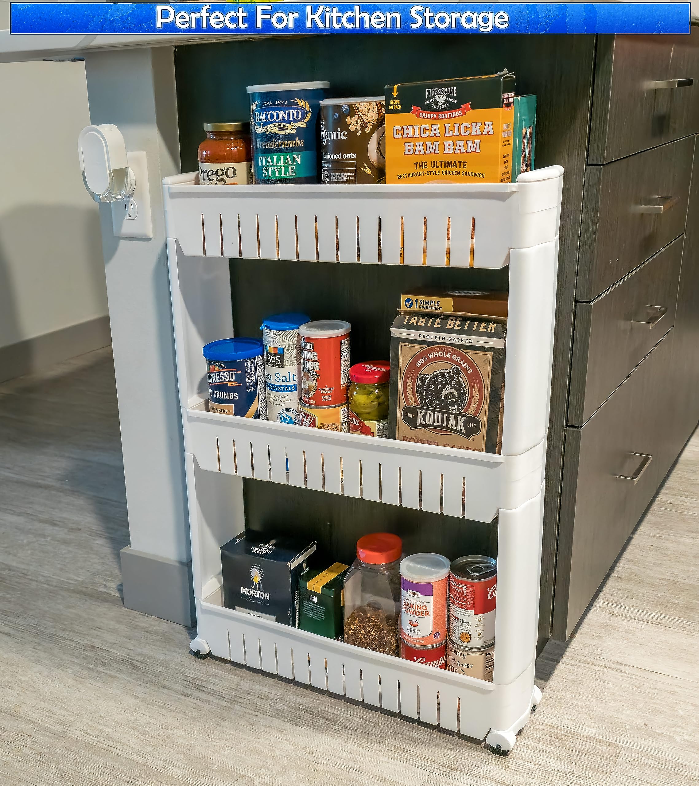 Slim Rolling Storage Cart - Narrow Slide Out Shelving Utility Cart - Mobile Storage for Laundry, Bathroom, Kitchen & Between Washer and Dryer.