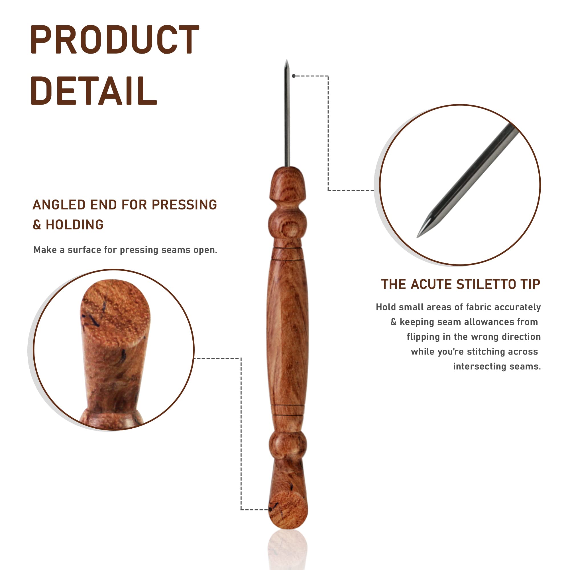 Savina Stiletto & Pressing Tool - Essential Quilting/Sewing Tool Stiletto, Presser - Precision placement tool for Getting Seams to Lay Correctly (1 Pieces)