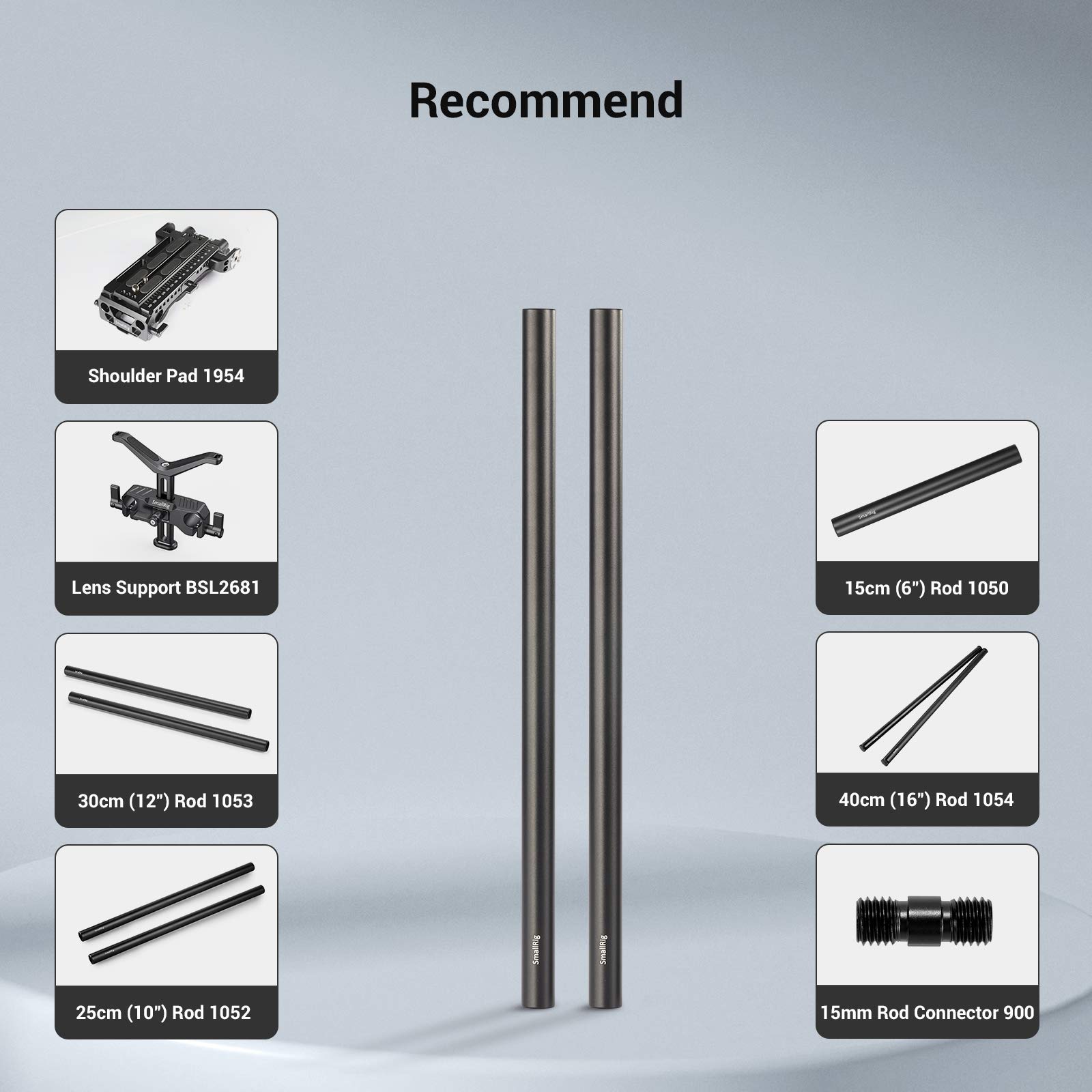 SMALLRIG 15mm Camera Rods (8 Inch), Black Aluminum Alloy 15mm Rail Rod for Support System, Rod Clamps, Matte Box, Follow Focus 1051
