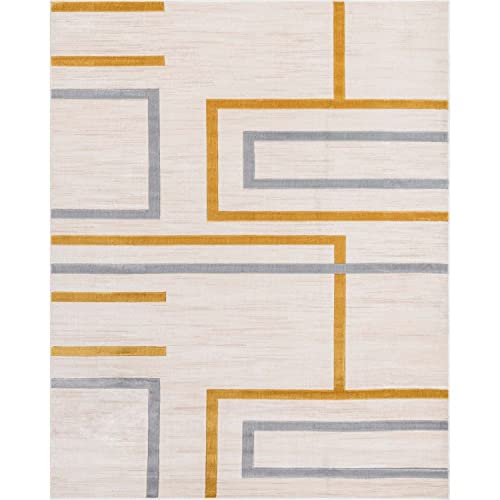 Well Woven Good Vibes Fiona Gold Modern Geometric Lines 7'10" x 9'10" 3D Texture Area Rug