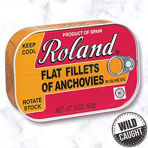 Roland Foods Flat Anchovy Fillets Packed in Olive Oil, Wild Caught from Spain, 14 OZ Can