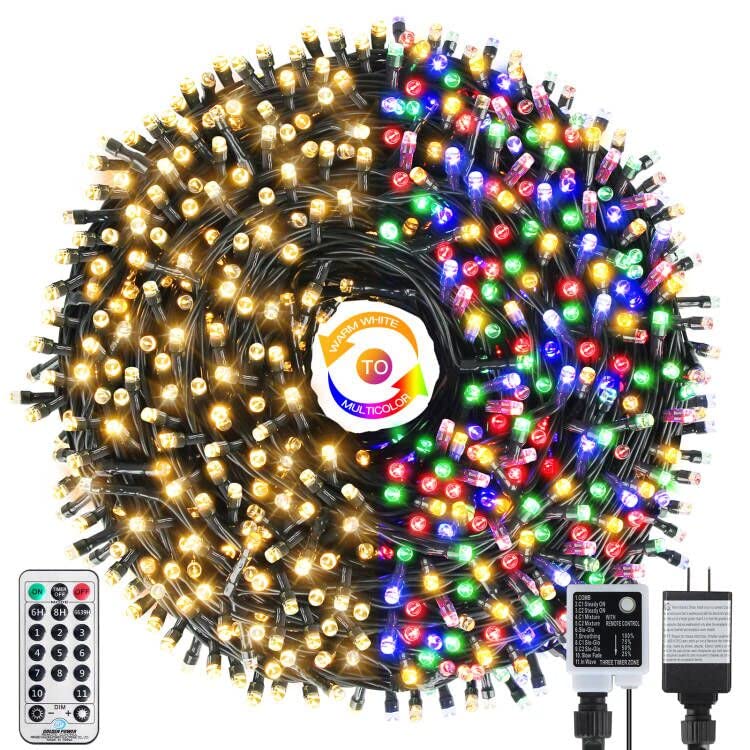 Tcamp 105ft 300 LED Christmas Tree Lights Outdoor Indoor String Lights End to End Plug Memory Function UL Certified 8 Modes Fairy Lights for Christmas Tree Party Wedding Holiday Decor (Warm White)