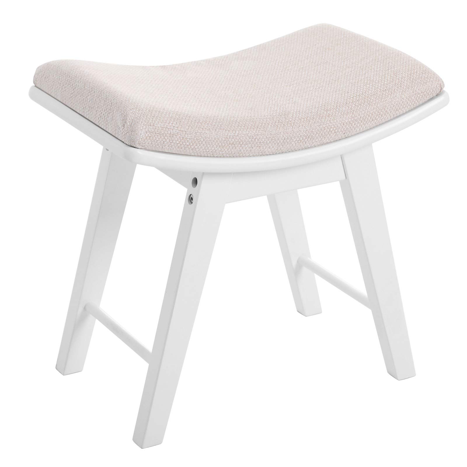 SONGMICS Vanity Stool, Modern Concave Seat Surface Makeup Dressing Stool Padded Bench with Rubberwood Legs, Capacity 286lb, Easy Assembly, White URDS51W