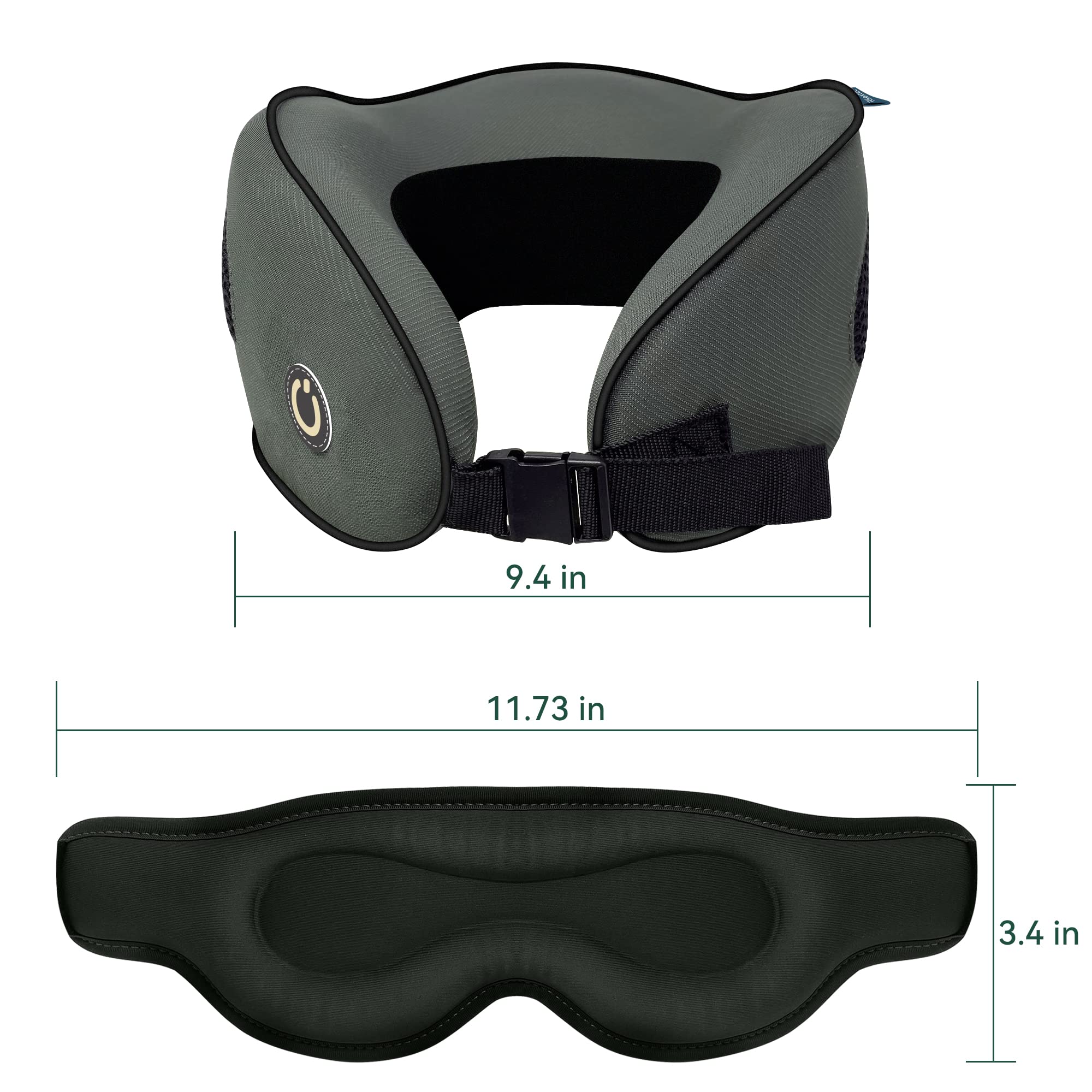 Rilextec Travel Pillow Neck Pillow for Travel Vibrate Neck Massager for Office Work with Breathable Cover & Memory Foam, Kit with one Eye Mask for Sleeping for Travel