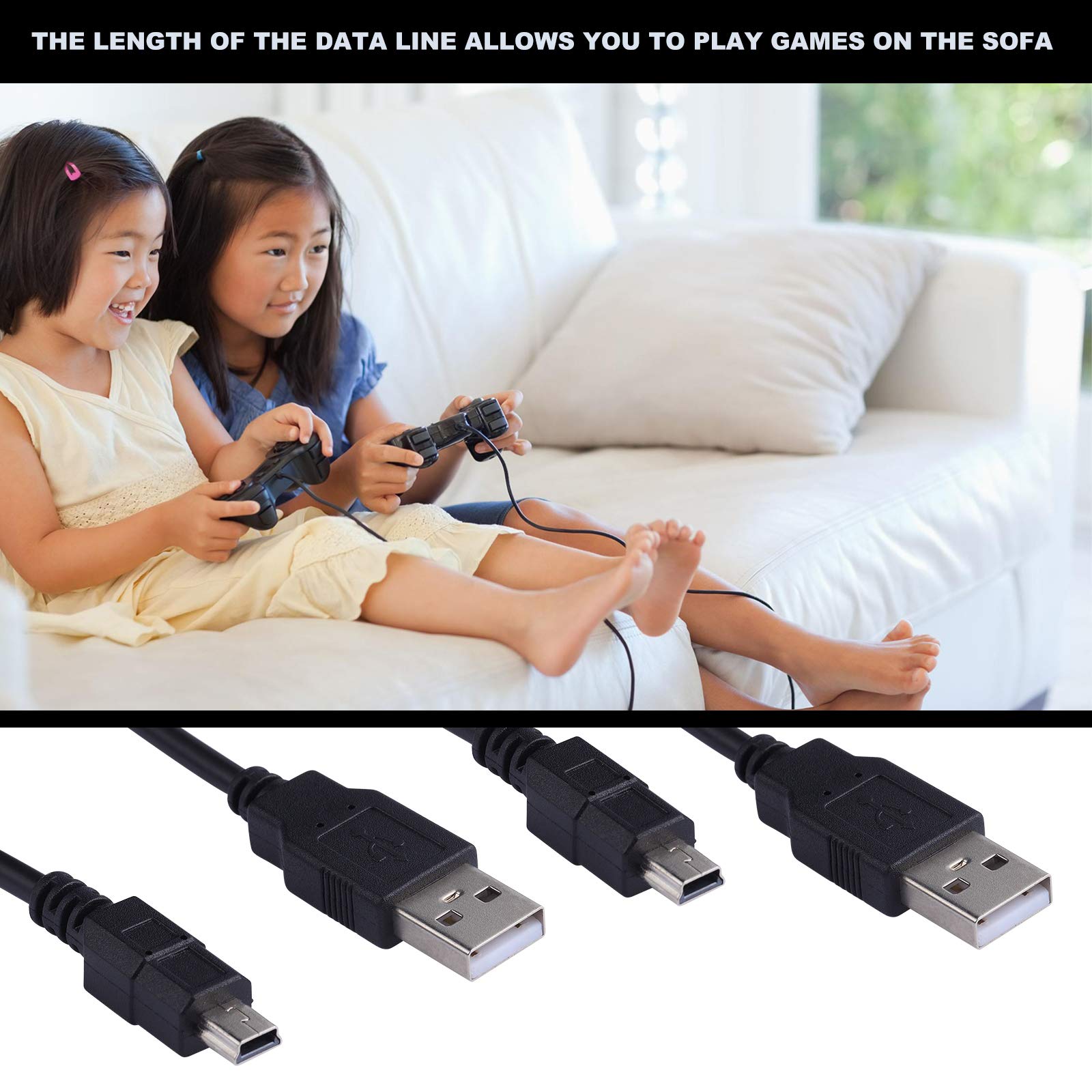 Yizerel PS3 Controller Charger with 2 Charging Cables, Playstation 3 / PS3 Slim Move Controller Charging Dock Stand Station with Dual Mini USB Charging Cables & LED Indicator (3 Packs)