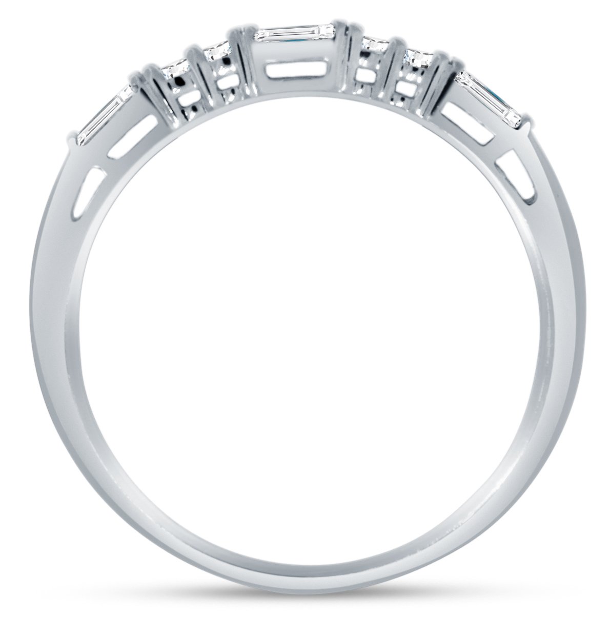 Size 6 - Solid 14K White Gold Round Brilliant Cut & Baguette CZ Cubic Zirconia Ladies Womens Wedding Band or Anniversary Ring 1/2 cttw.