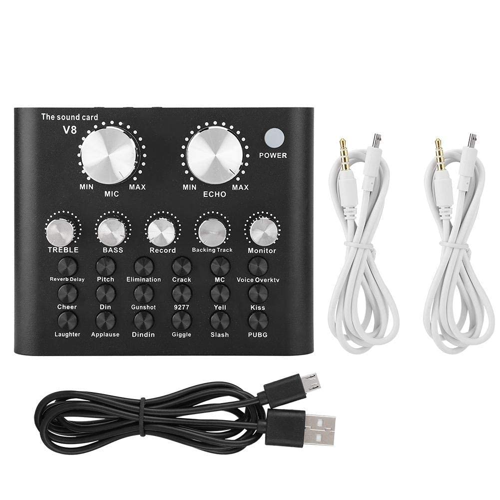 V8 Bluetooth Voice Sound Card,Multifunctional Live Audio Mixer Sound Card,USB Interface Sound Card with Multiple Funny Sound Effect for Recording Live Hosting