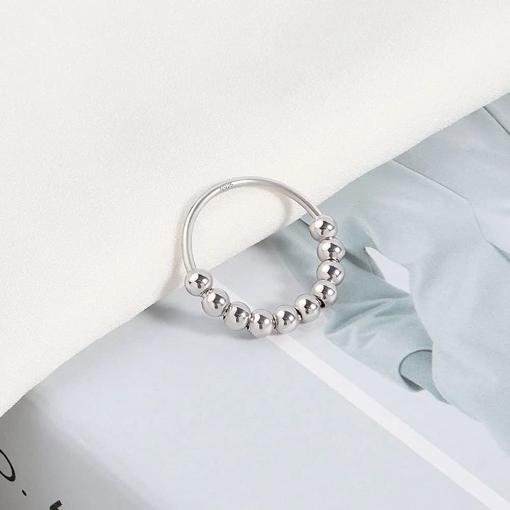 ZogCowy 925 Sterling Silver Anxiety Ring for Women Men Anti Anxiety Fidget Spinner Rings with Beads Stress Relief Spinning Ring