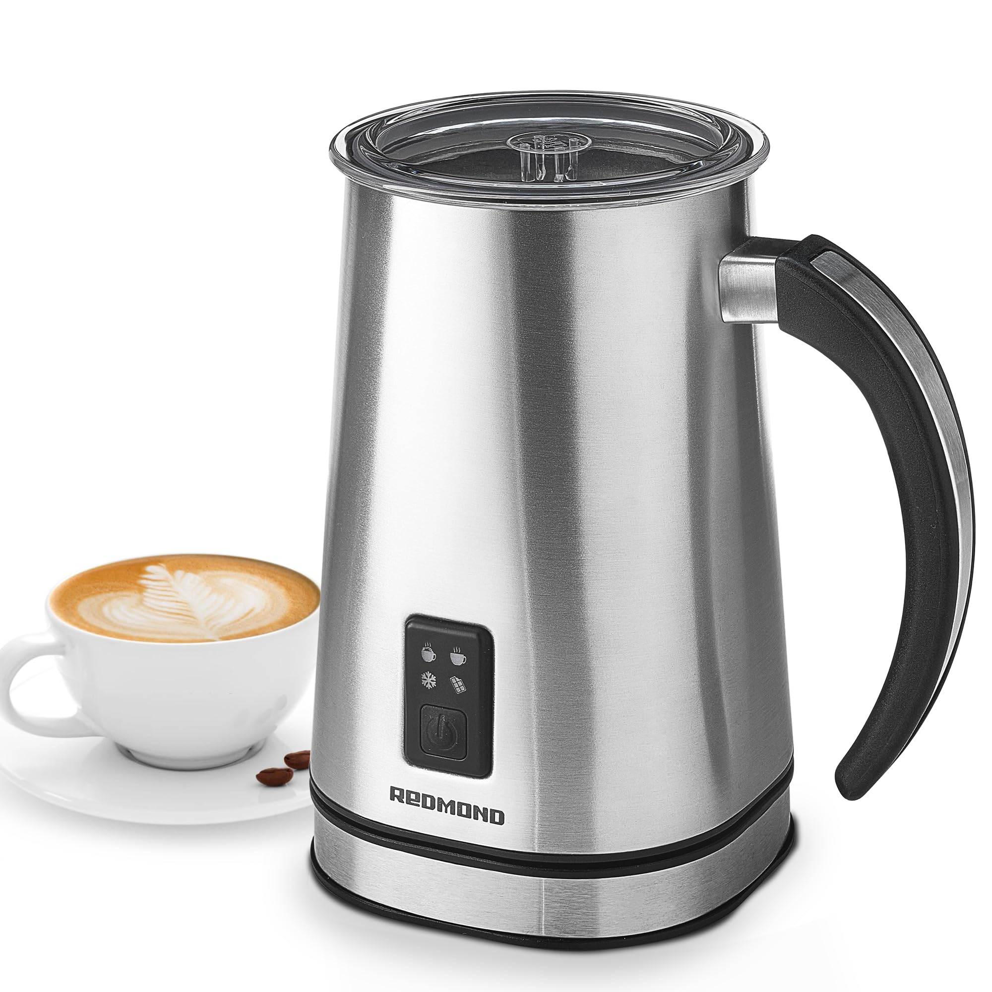 REDMOND Electric Milk Frother, 4-in-1 Detachable Milk Frother for Coffee Stainless Steel, 8.1oz/240ml Hot and Cold Foam, Milk Steamer for Latte, Cappuccino, Hot Chocolate