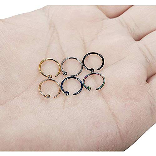 VIEEL 10PCS Surgical Steel C-Shaped Nose Ring L-Shaped Hoop Tragus Nose Studs Body Jewelry Piercing Nose Rings Hoop
