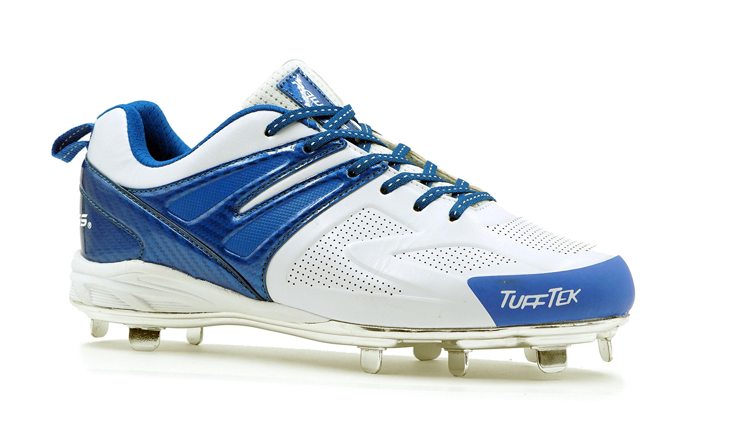 Rawlings Men's Conquer Low Baseball Shoe, White/Royal, 9 D US