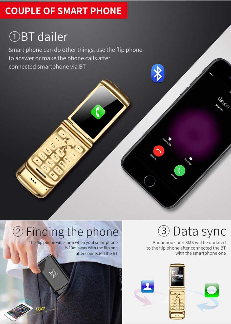 XBOSS Ulcool V9 Smallest Flip Metal Body Dual Sim Card Luxury Mobile Cell Phone (Gold)