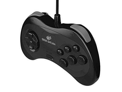 Retro-Bit Official Sega Saturn USB Controller Pad (Model 1) (Old Version) for Sega Genesis Mini, PC, Mac, Steam, RetroPie, Raspberry Pi - USB Port - (Black)