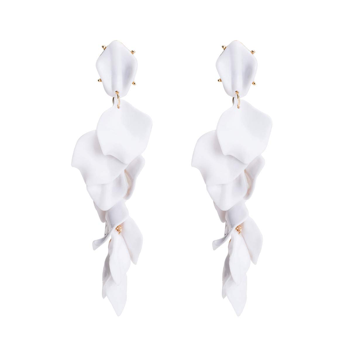Vintage Long Acrylic Romantic Leaves Rose Petal Dangle Earrings Exaggerated Flower Drop Statement Floral Tassel Earrings for Women Jewelry-White