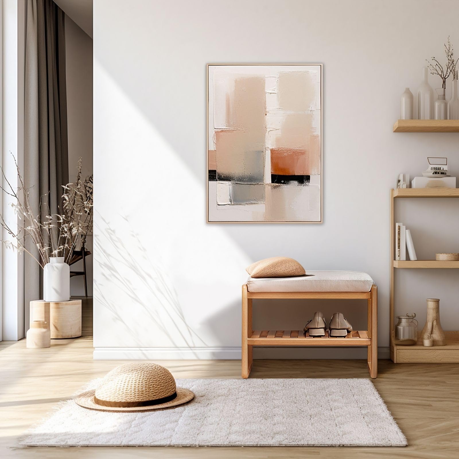 Vadisun Wood Shoe Bench - Mid-Century Modern Storage Bench for Entryway and Living Spaces (Original Wood Colour, 23.62 inch)