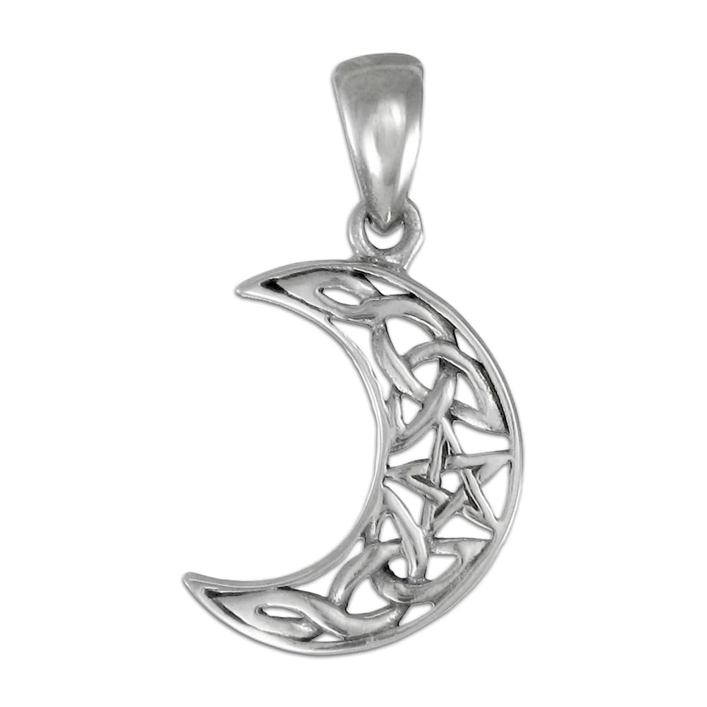 Small Sterling Silver Celtic Knot Crescent Moon Pentacle Pendant