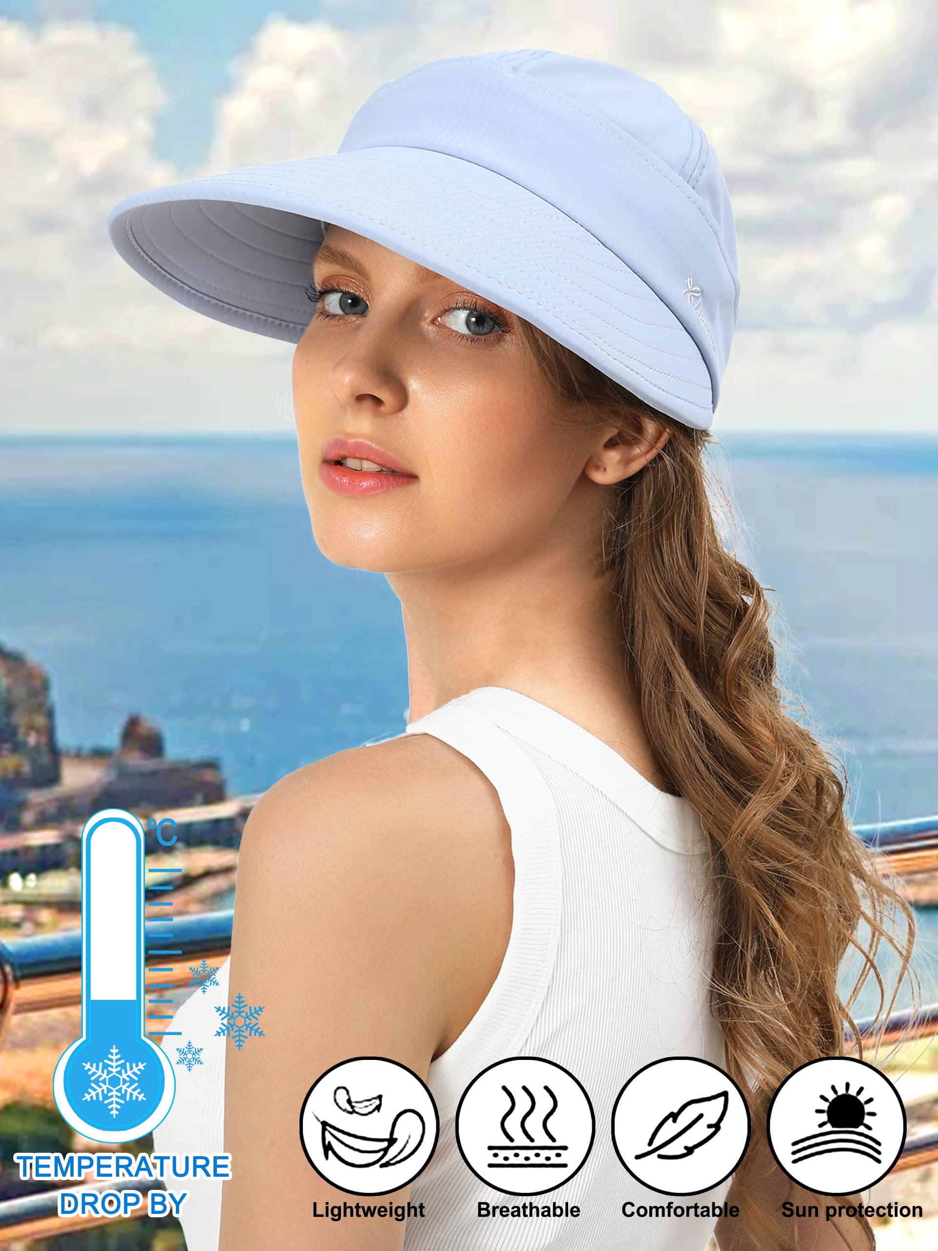 Sun Hats for Womens Wide Brim Visor UV Protection Dual Purpose Hat for Beach Summer Packable Hat(Blue)