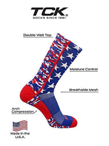 TCK Digi Camo USA Crew Socks (Red/White/Blue, Small)