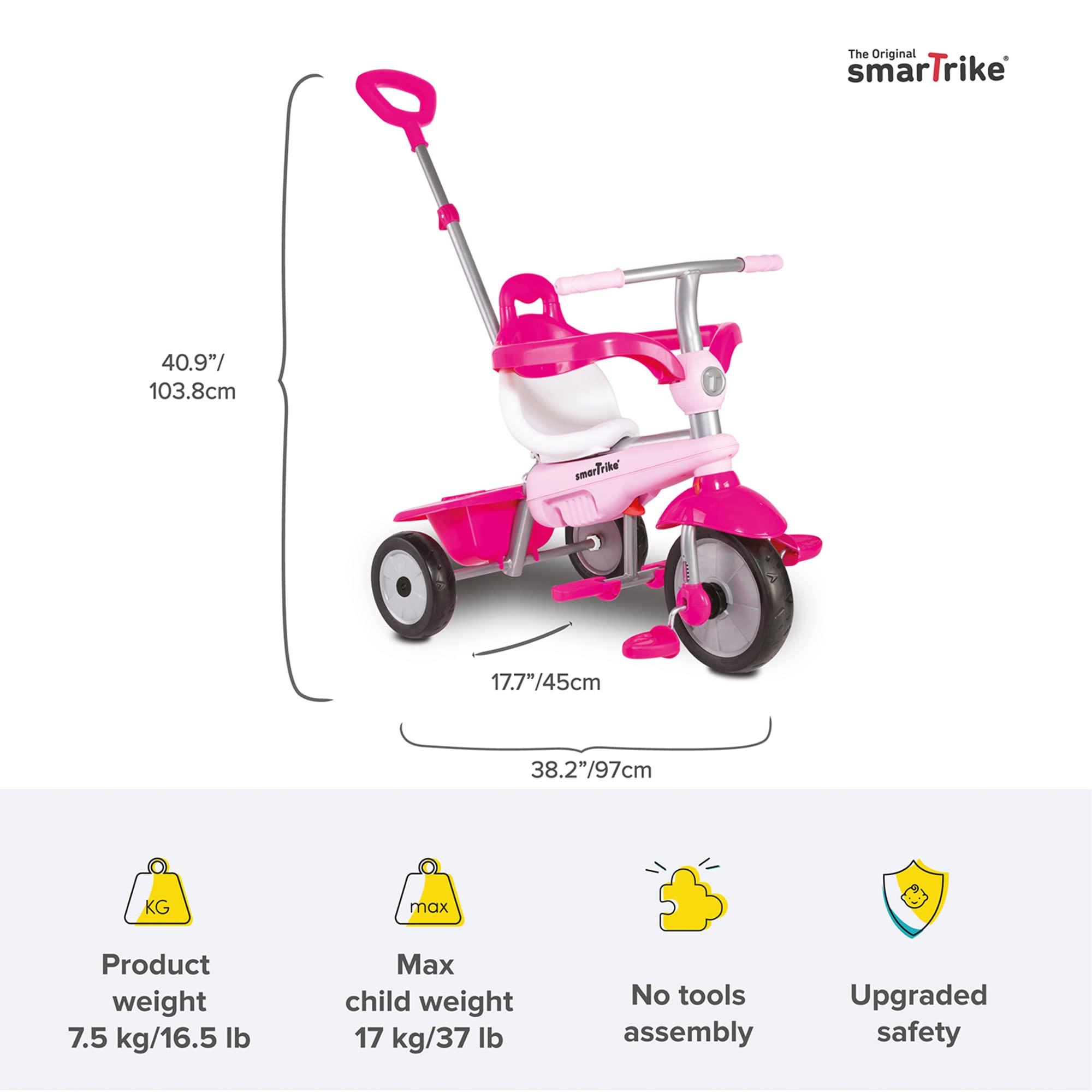 smarTrike Breeze Toddler Tricycle for 1,2,3 Year Olds - 3 in 1 Multi-Stage Trike, Pink