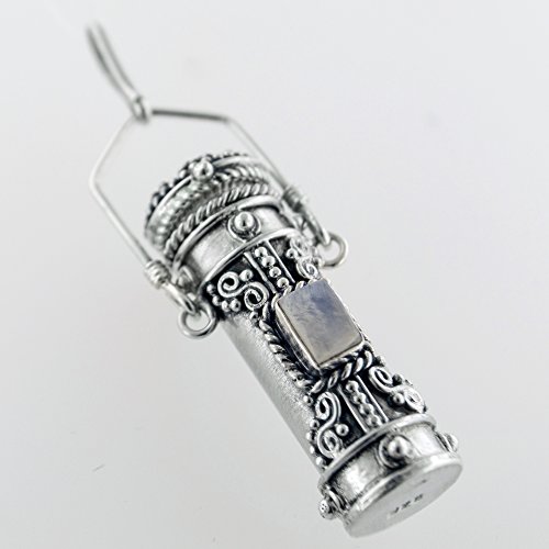 Tall Sterling Silver Rainbow Moonstone Poison Bottle Pillbox Urn Pendant