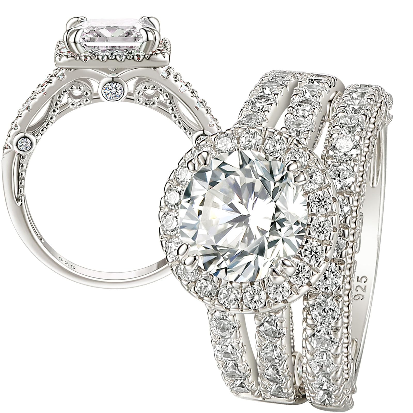 Wuziwen 4Ct Wedding Rings Engagement Ring Set for Women Cubic Zirconia 925 Sterling Silver Size 7