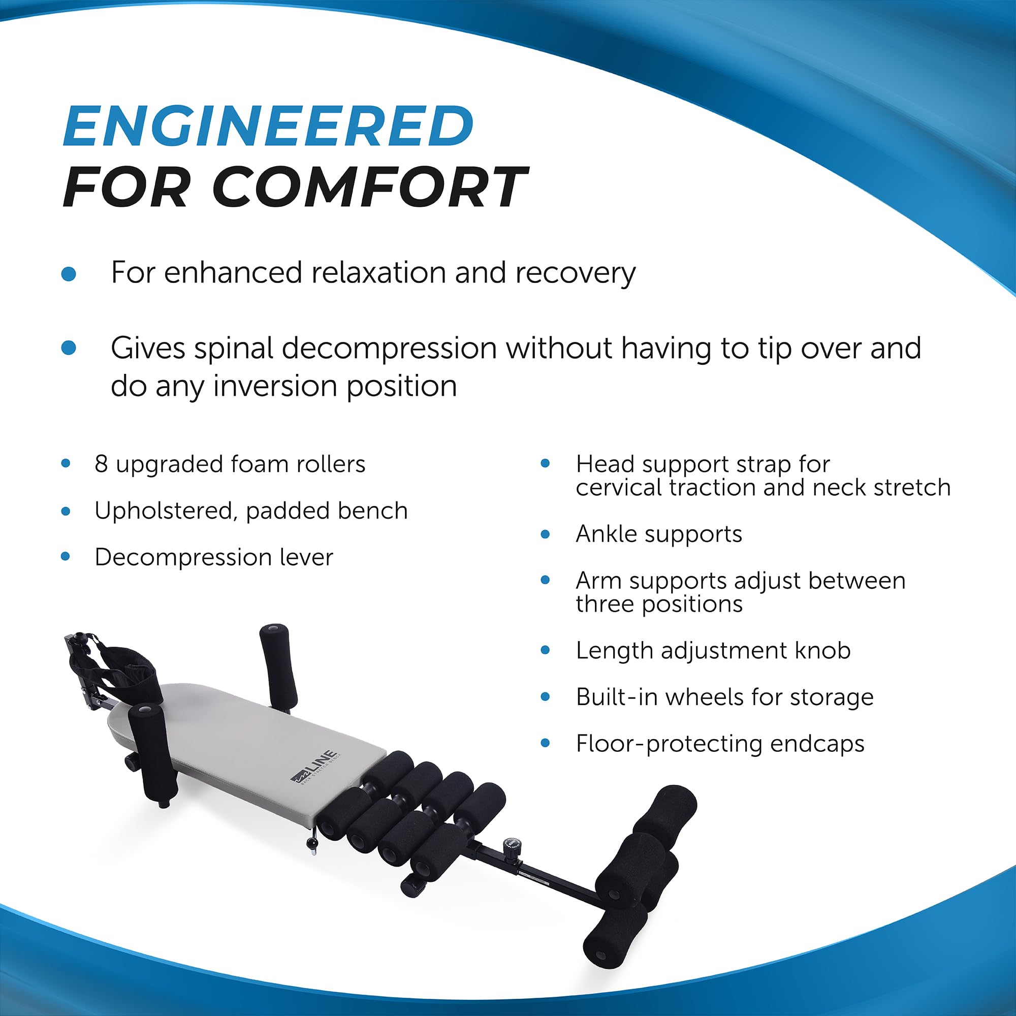 Stamina Inline Back Stretch Bench with Cervical Traction - Back Decompression, Neck Stretcher for Tension Relief - Up to 250 lbs Weight Capacity