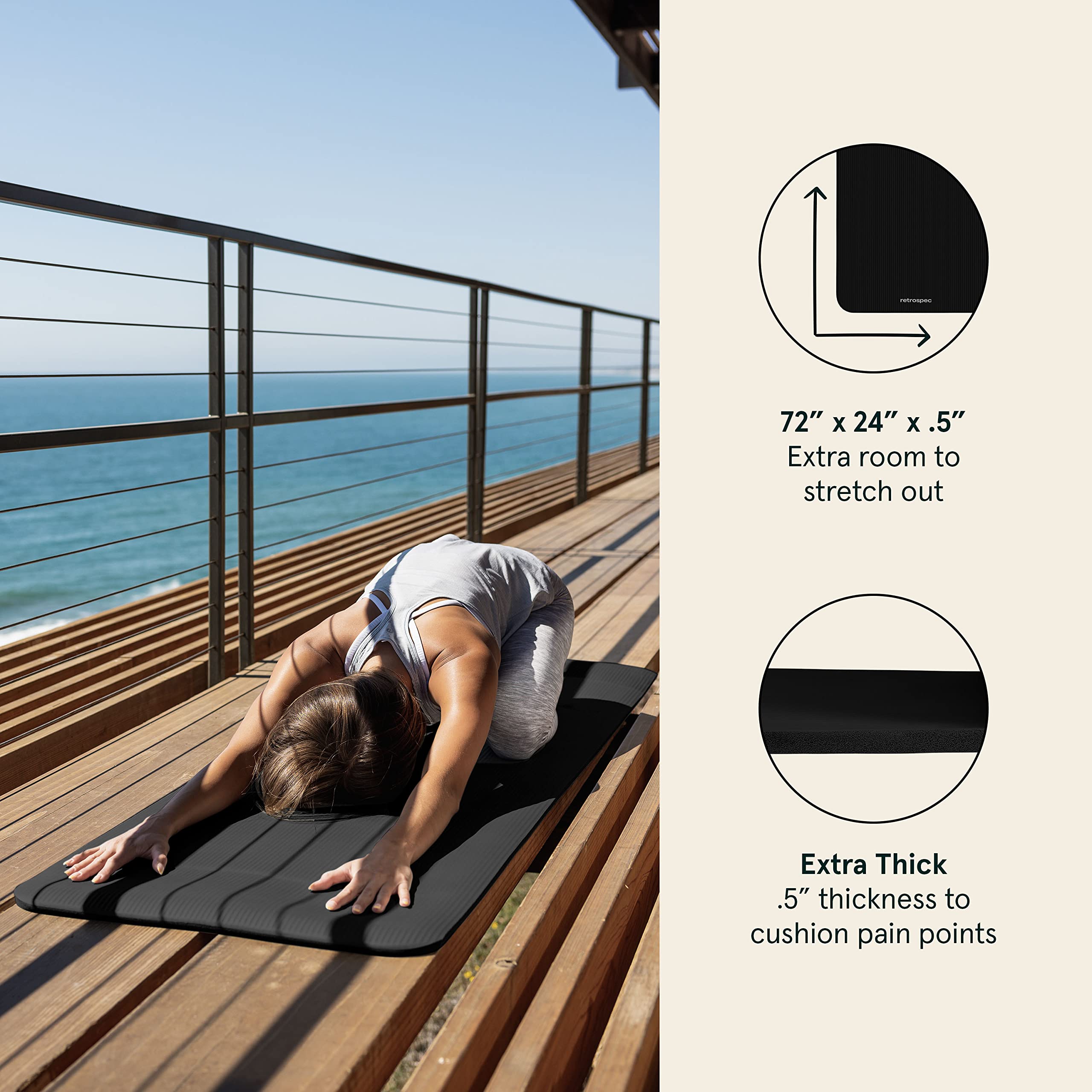 Retrospec Solana Yoga Mat Thick w/ Nylon Strap for Men & Women, 1/2 inch, Fossil Gray