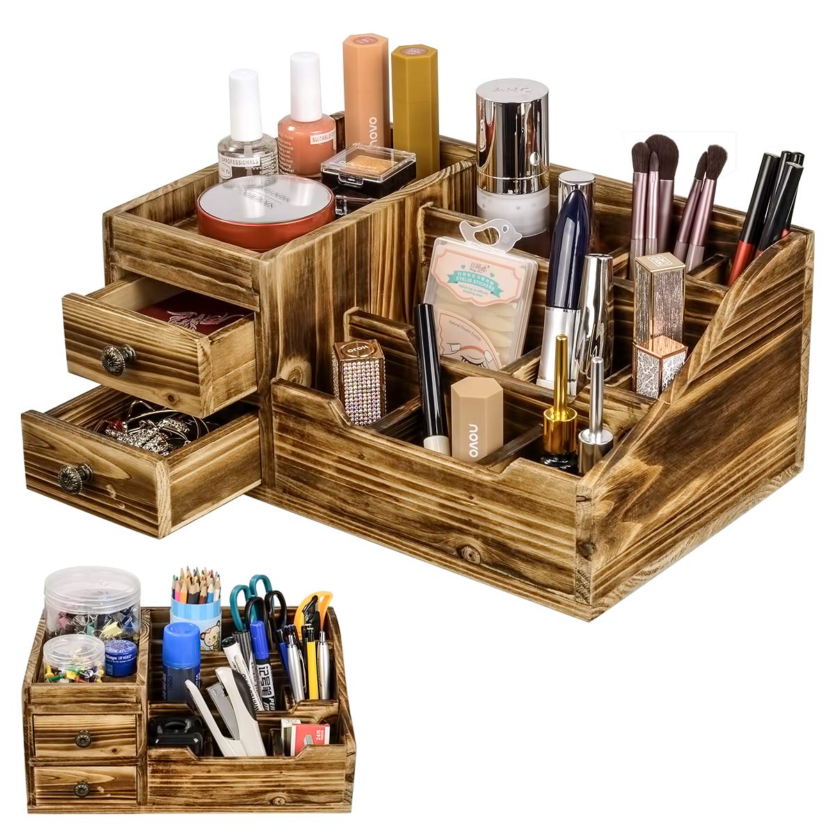 XCSOURCE Rustic Wooden Desk Organizer Cosmetic Organizer Storage Makeup Organizer and Storage Organize Storing of Makeup Tools at Home Office Bathroom Organizer Rustic Brown