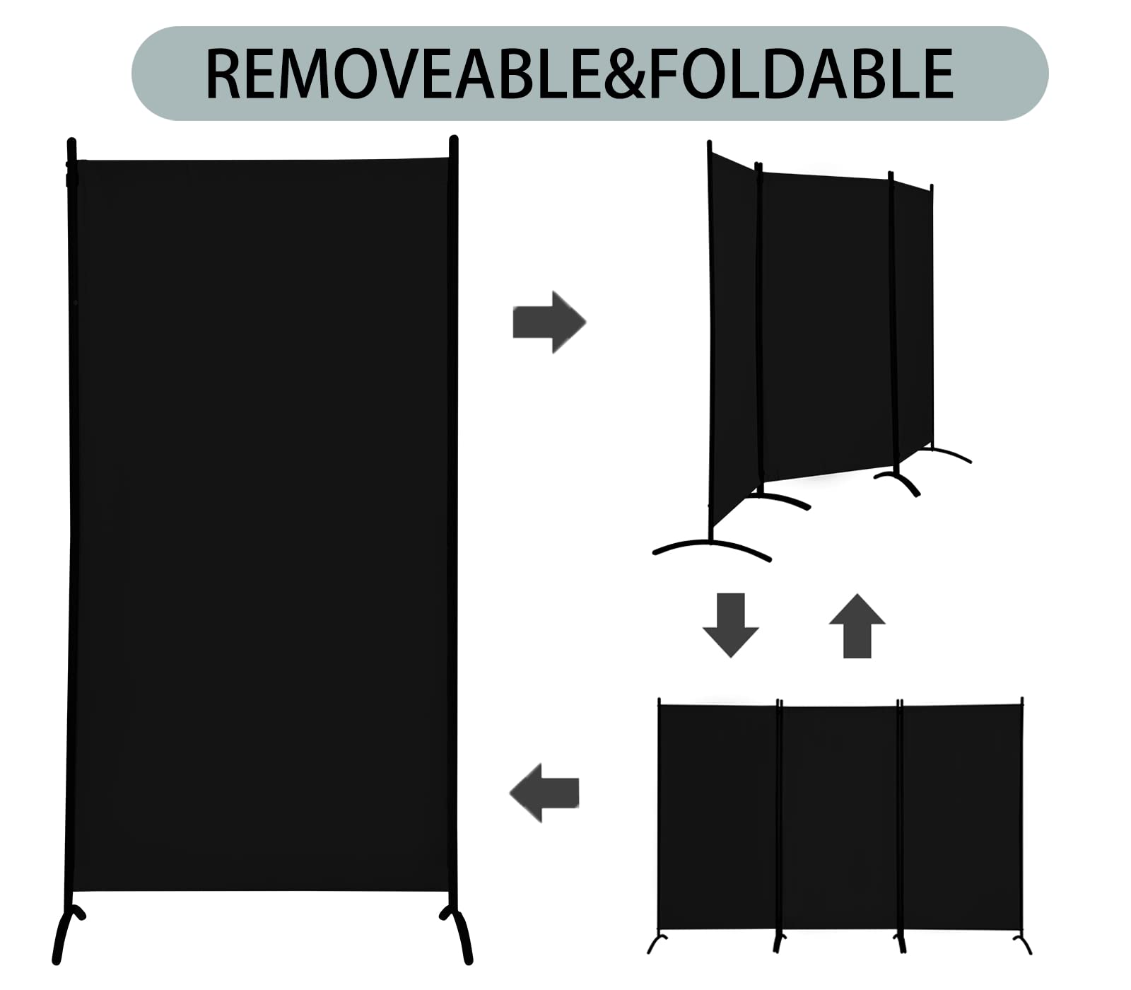 Room Divider 3-Panel Privacy Screen, Portable Screen Steel Frame with Hook&Loop for Home, Office, Classroom, Studio, Meeting Black