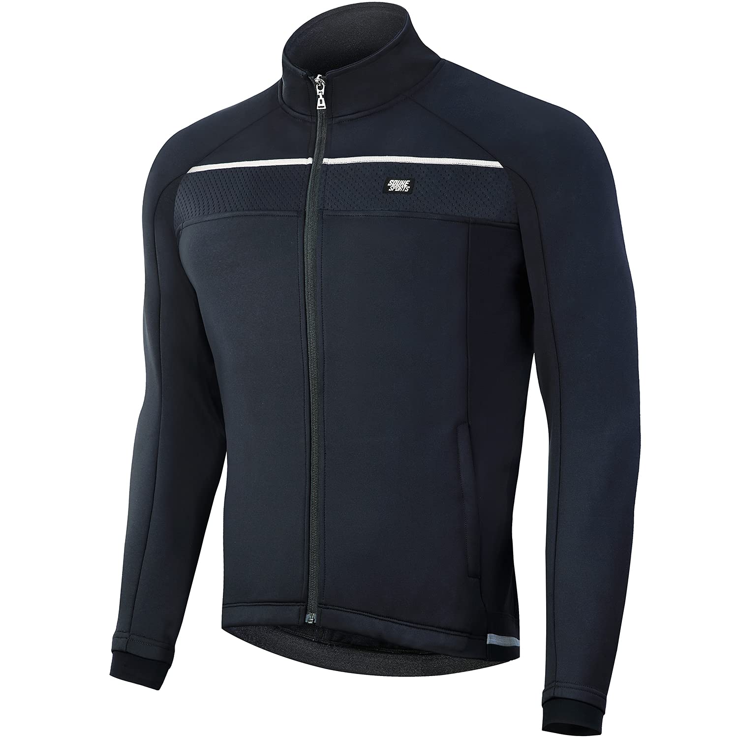 Souke Sports Men’s Winter Warm Cycling Jacket Windproof Running Water Resistant Thermal Breathable Softshell Windbreaker Reflective for Bike Riding Black(Black,Medium
