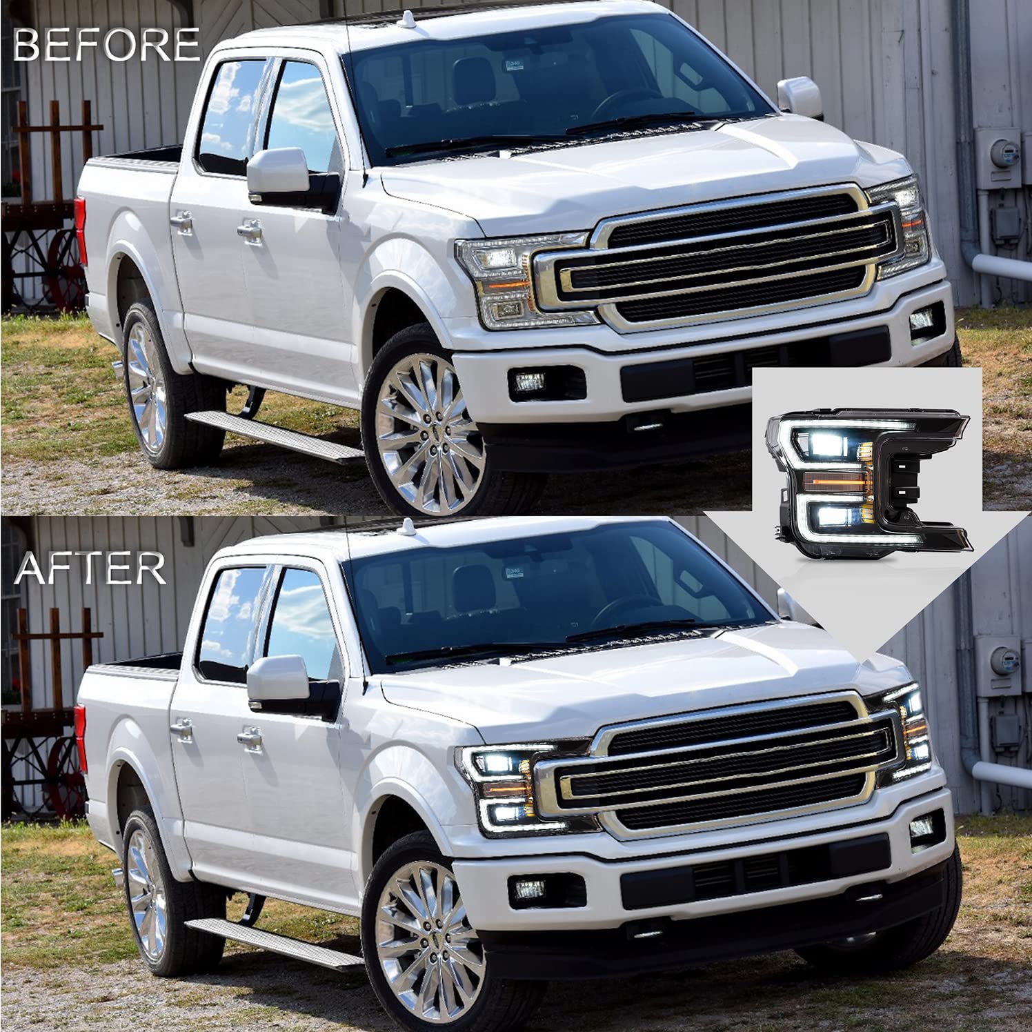 VLAND Headlights Assembly Fit for Ford F150 2018-2020, XL, XLT, Platinum, Lariat, Limited, SSV, King Ranch, Full LED Headlamp with DRL, Sequential Turn Signal, Plug-and-play, Black