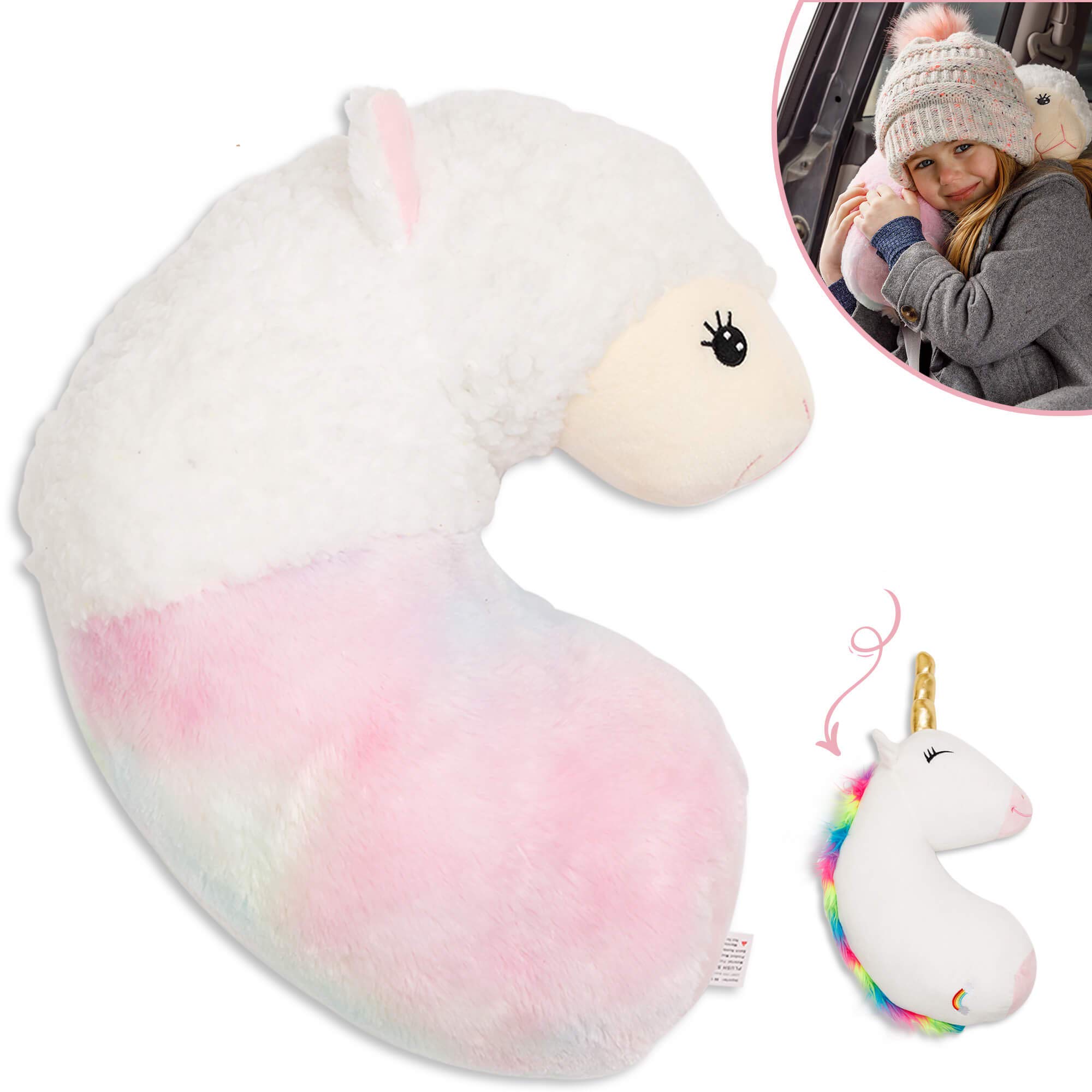 XDEMODA Seatbelt Pillow for Kids Travel - Dinosaur Seat Belt Cover & Cushion Pillow. Child Car Stuffed Plush Animal Travel Pillow. Safety Belt