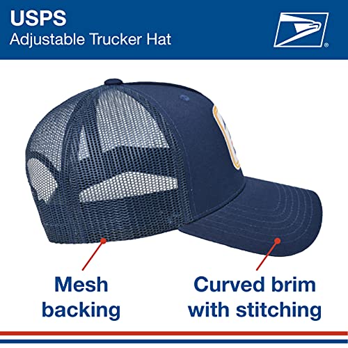 U.S. Mail Trucker Hat, USPS Eagle Embroidered Logo Adjustable Adult Snapback Cap with Curved Brim, Navy Blue, One Size