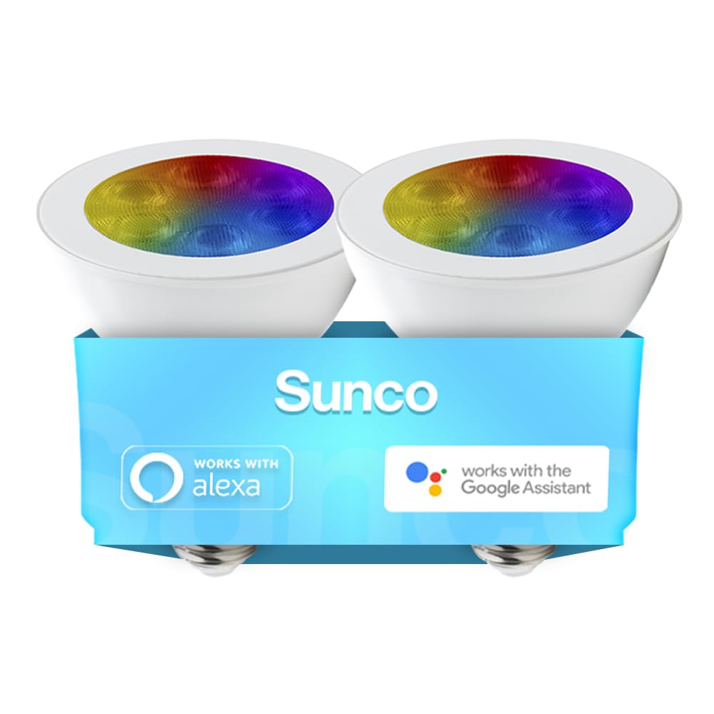 Sunco PAR30 WiFi Smart Flood Lights Bulbs, Alexa RGB LED Color Changing Light, 11W, Outdoor, Dimmable, Tunable White CCT, Google Assistant Amazon Alexa Compatible - No Hub Required 2 Pack