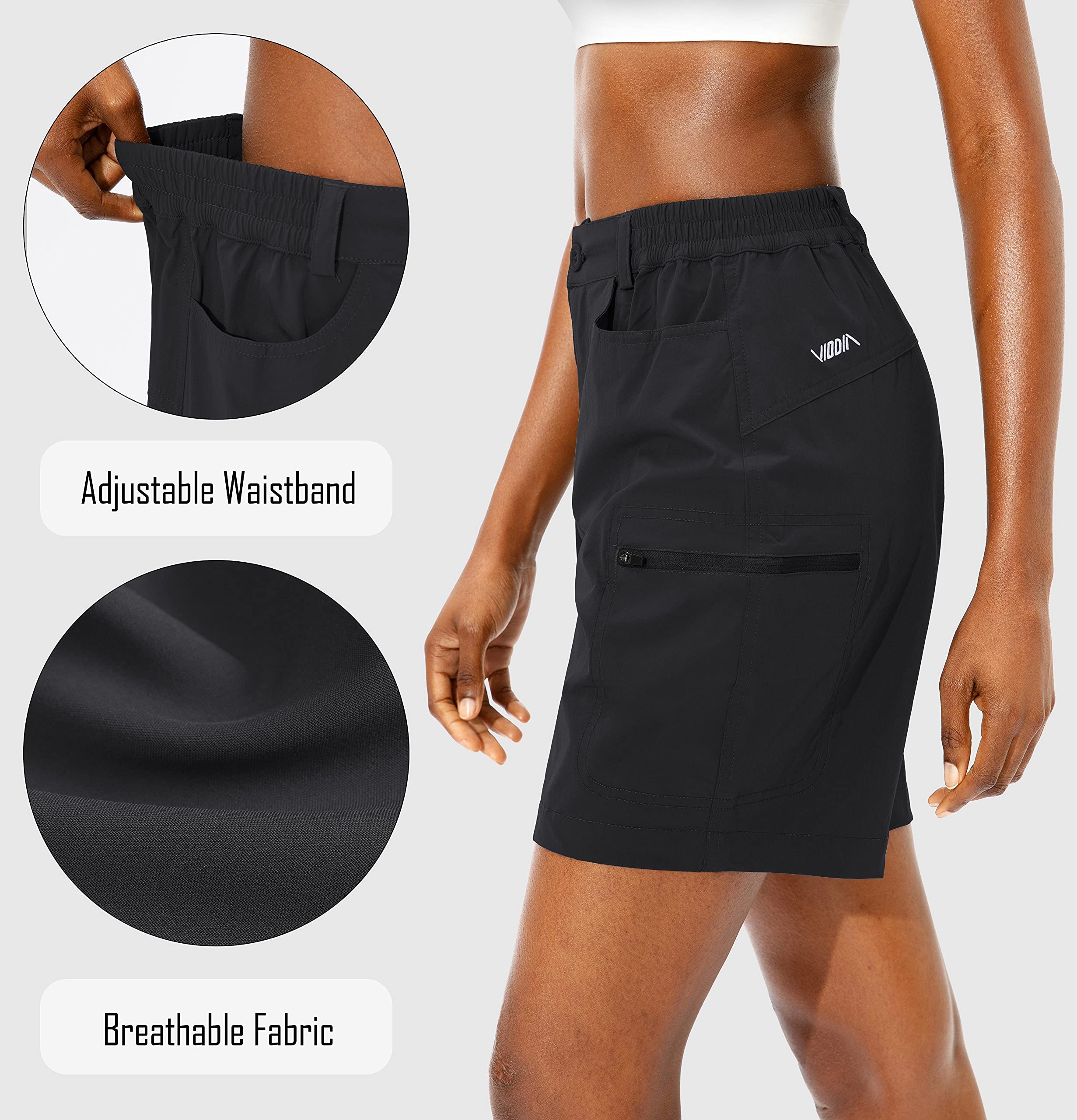 Viodia Women's 6" Hiking Golf Shorts with Zipper Pockets Quick Dry Stretch Cargo Shorts for Women Casual Summer Black